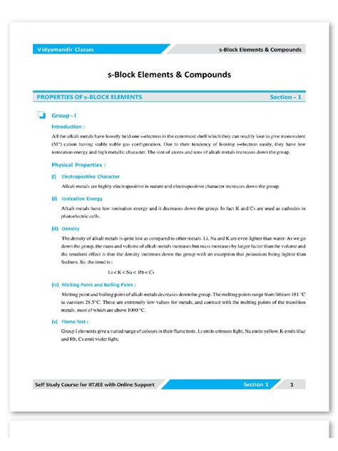 S Block Elements Notes Pdf