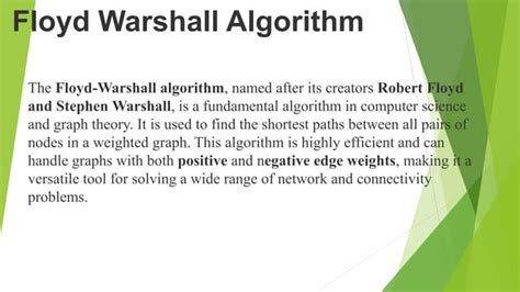 Floyd Warshall Algorithmpptxfgloyd Wars Ppt