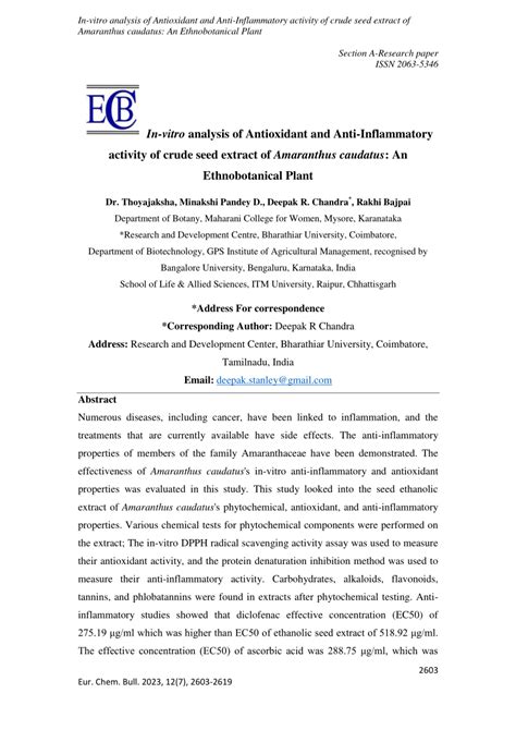 Pdf In Vitro Analysis Of Antioxidant And Anti Inflammatory Activity Of Crude Seed Extract Of