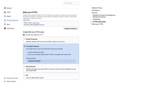 Configure Dns Over Protection Levels In Waterfox Waterfox