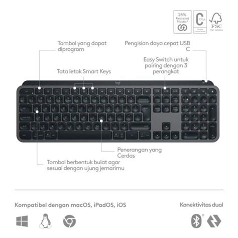 Promo Mx Keys S Keyboard Wireless Bluetooth Smart Backlight Diskon 23