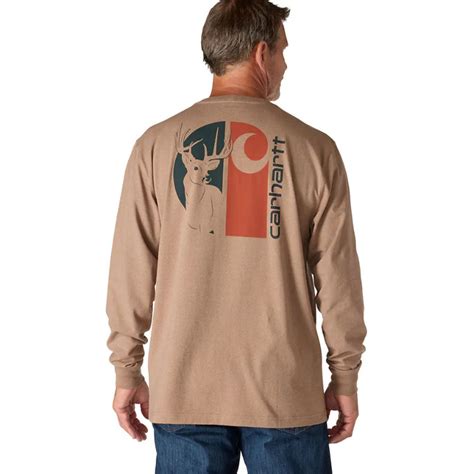 Mens Carhartt Long Sleeve Loose Fit Heavyweight Deer Graphic T Shirt