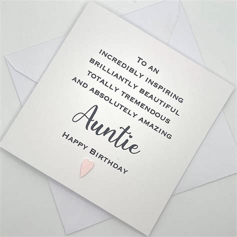 Personalised Auntie Birthday Card Modern Minimalist Cards With Heart