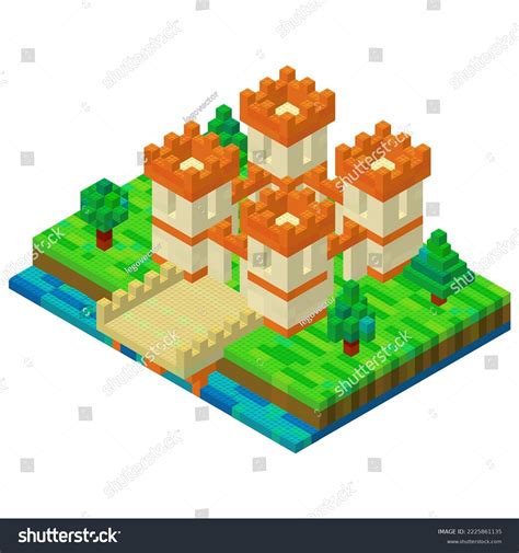 Castle Bridge Assembled Plastic Blocks Isometric Stock Vector Royalty Free 2225861135