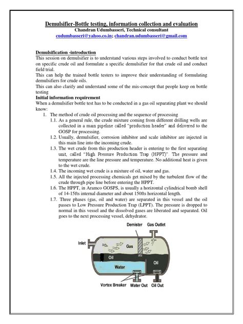 Demulsifier Bottle Testing And Information Collection Pdf