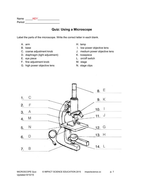 Parts Of A Microscope Worksheet E