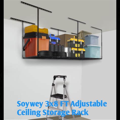 Soywey 3x8 Ft Adjustable Ceiling Storage Rack Holders Tool