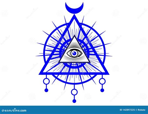 Sacred Masonic Symbol All Seeing Eye The Third Eye Isolated On White Background Cartoon Vector
