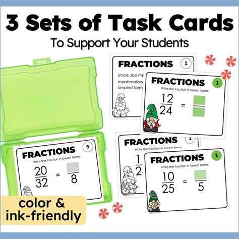 Simplifying Fractions Christmas Math Task Cards And Board Game Grade 5 Center