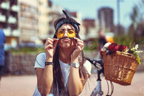Crazy Girl With Bicycle Stock Photo At Vecteezy
