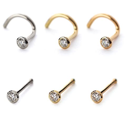 K18 Gold Platinum Diamond Nose Piercing │ Screw And Straight Nostril