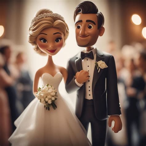 Premium Ai Image Cute Wedding Cake Bride And Groom Dolls