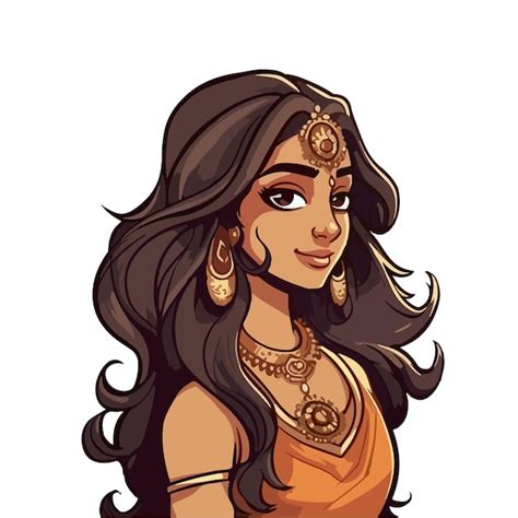 Niña India De Dibujos Animados Dibujados A Mano Sobre Un Fondo Blanco