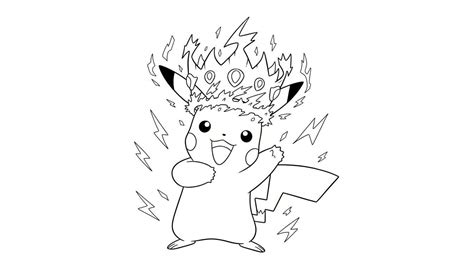 Pikachu Kleurplaat Met Bliksem Kroon Elektrische Pokémon Tekening