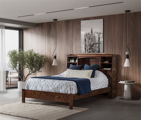 Bookcase Headboard Bed Amish Custom Hardwood Headboard