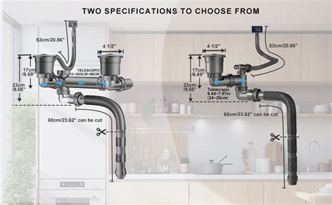 Qruilantu Double Sink Drain Kit Space Saving Kitchen Sink Drain Kit