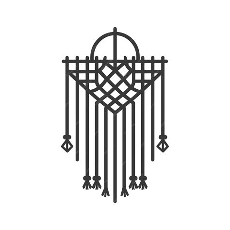 Black And White Line Drawing Of A Macrame Wall Hanging Premium Ai