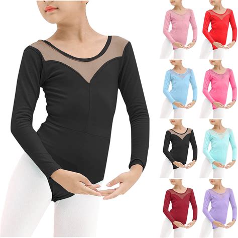 Echoc Girls Long Sleeve Dance Leotard Solid Color Gymnastics Bodysuit For Practice