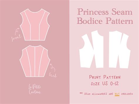 Princess Seam Bodice Pattern Digital Pattern Pdf A0a4us Letter Format Us Size 0 12 Etsy