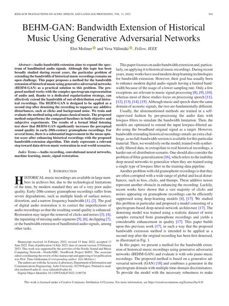 Pdf Behm Gan Bandwidth Extension Of Historical Music Using Generative Adversarial Networks