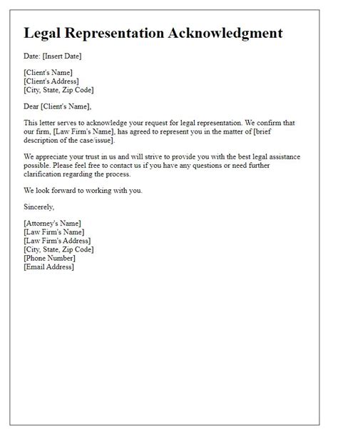 Letter Template For Legal Representation Confirmation Free Samples In