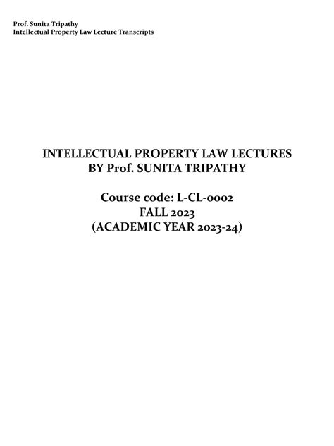 St Introduction To Ipr Lecture Transcripts Intellectual Property Law
