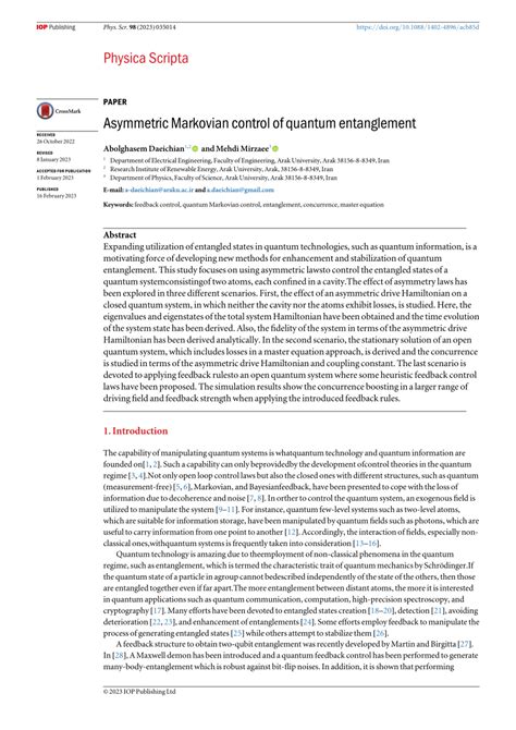Asymmetric Markovian Control Of Quantum Entanglement Request Pdf
