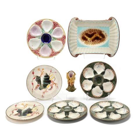 Eight Pieces Of Assorted Shell Majolica Including Oyster Plates Lot