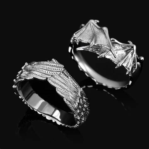 Angel And Devil Wings Ring Set In White Gold Helloice