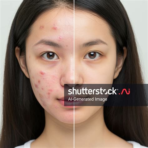 Asian Girl Cheek Acne Beforeafter Realistic Ai Generated Image