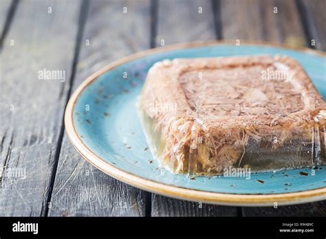 Russian Traditional Homemade Jelly Meat Holodets With Mustard And