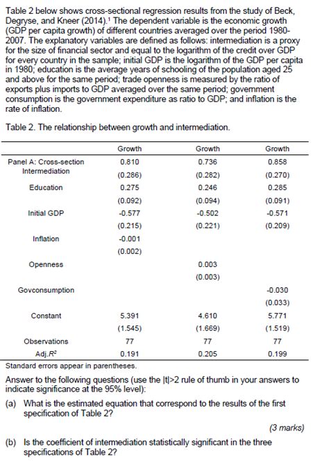 Solved Table 2 Below Shows Cross Sectional Regression