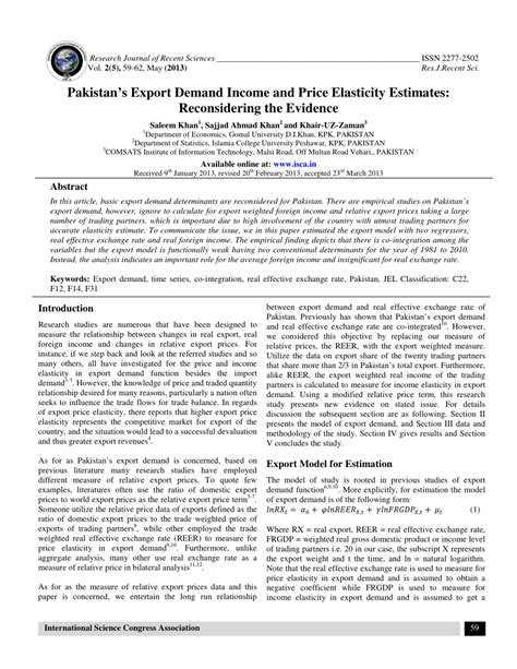 Pdf Pakistans Export Demand Income And Price Elasticity Estimates Reconsidering The Evidence