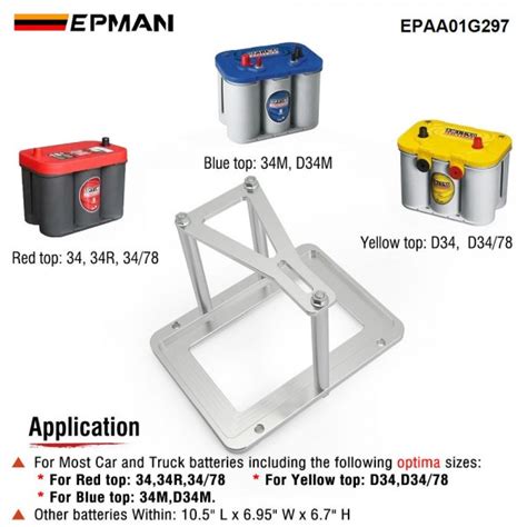 Epman Billet Aluminum Battery Hold Down Tray Pallet For Optima 34m D34m