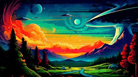 Deco Alien Landscape Planetarium Inspirations Stock Illustration