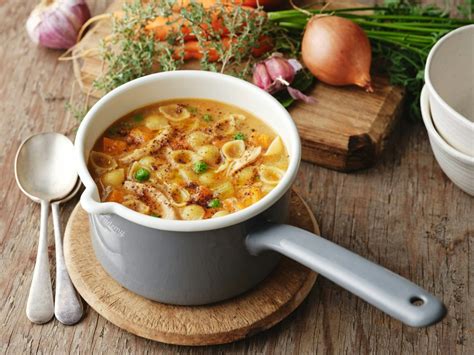 Creamy Chicken And Vegetable Soup With Small Shells
