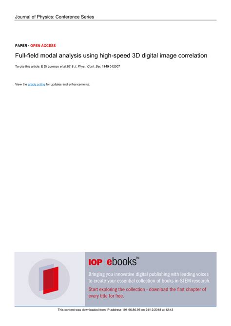 Pdf Full Field Modal Analysis Using High Speed 3d Digital Image Correlation