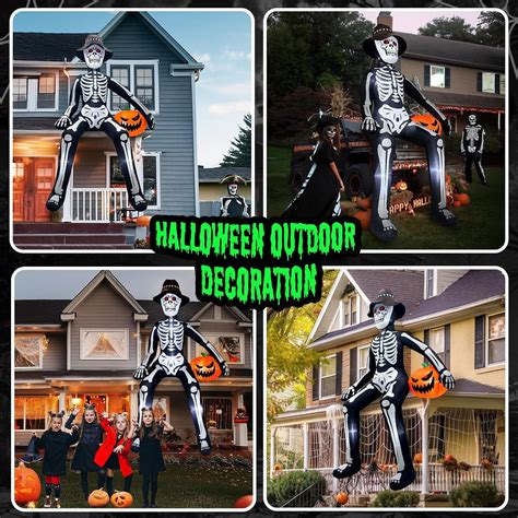 Ourwarm 10ft Halloween Inflatable Outdoor Decoration Giant Sitting Skeleton Inflatable