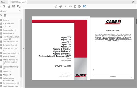 Case Ih Tractor Magnum Rowtrac 250 280 310 340 380 Rowtrac Cvt Service Manual 51537910
