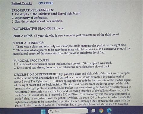 Solved Patient Case 1 Cpt Codes Preoperative Diagnoses 1 Fat