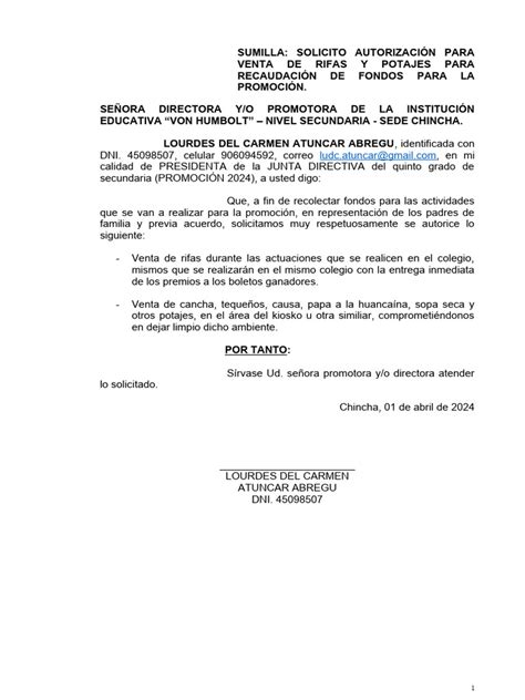 Solicitud Para Vender En Colegio Pdf