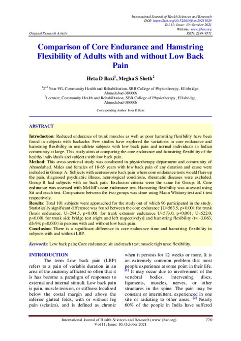 Pdf Comparison Of Core Endurance And Hamstring Flexibility Of Adults