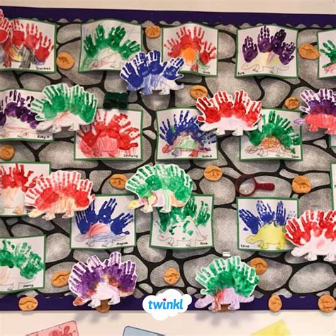 Handprint Dinosaurs Dinosaur Crafts Dinosaur Activities Preschool