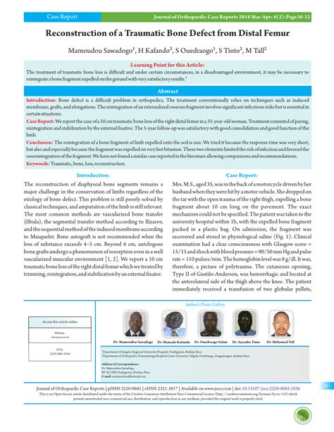 Pdf Reconstruction Of A Traumatic Bone Defect From Distal Femur