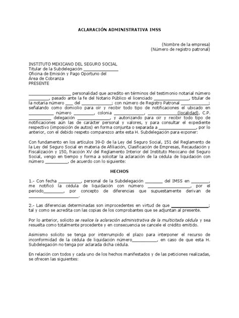 Aclaración Administrativa Imss Pdf Gobierno Justicia