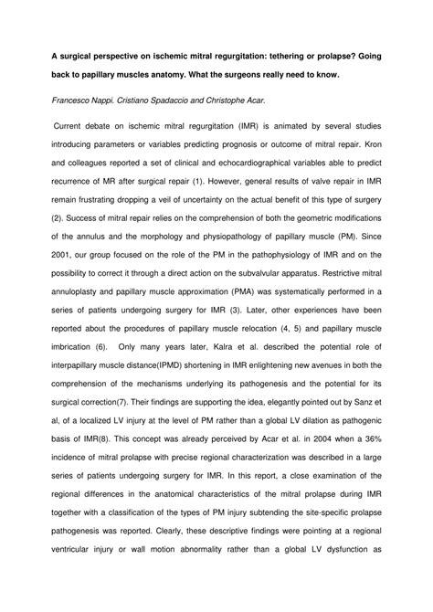 Pdf A Surgical Perspective On Ischemic Mitral Regurgitation Tethering Or Prolapse Going Back