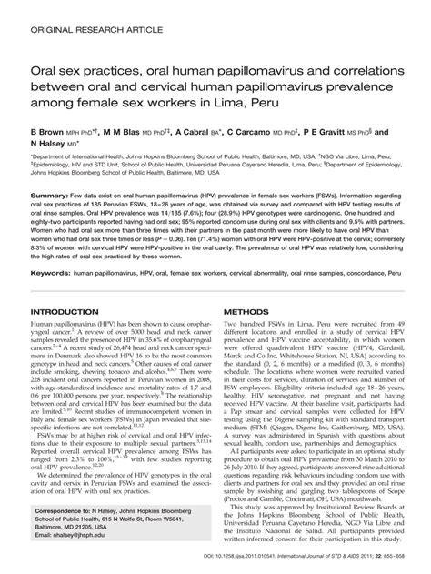Pdf Oral Sex Practices Oral Human Papillomavirus And Correlations