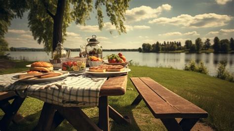 Premium Photo Picnics And Barbecues By The Lake Background