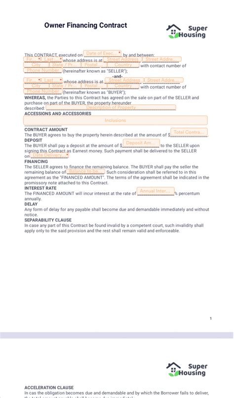 Owner Financing Agreement Sample At Alfredo Grove Blog