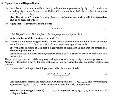 Solved 4 Eigenvectors And Diagonalization A Let A Be An N